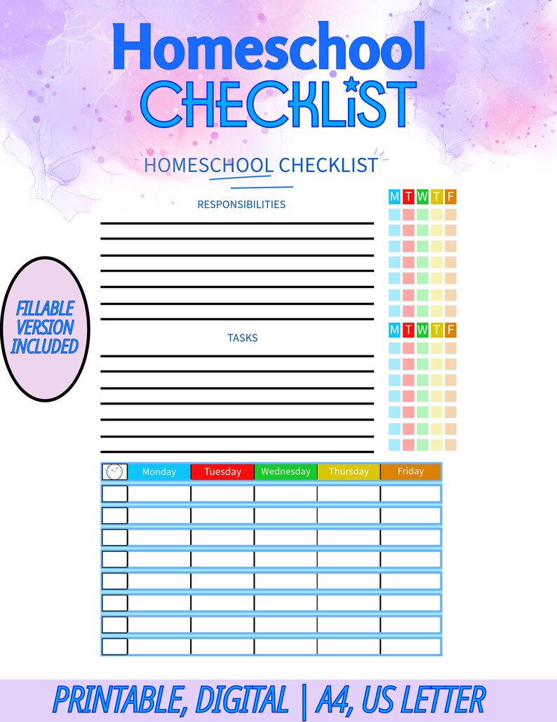 Homeschool Checklist | Digital | Print Ready | Editable | Homeschool ...