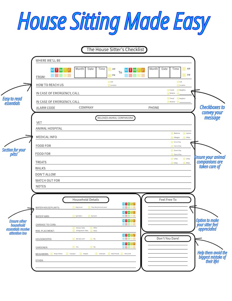 House Sitter Checklist | Planner | Organize the Day | Digital and Print ...