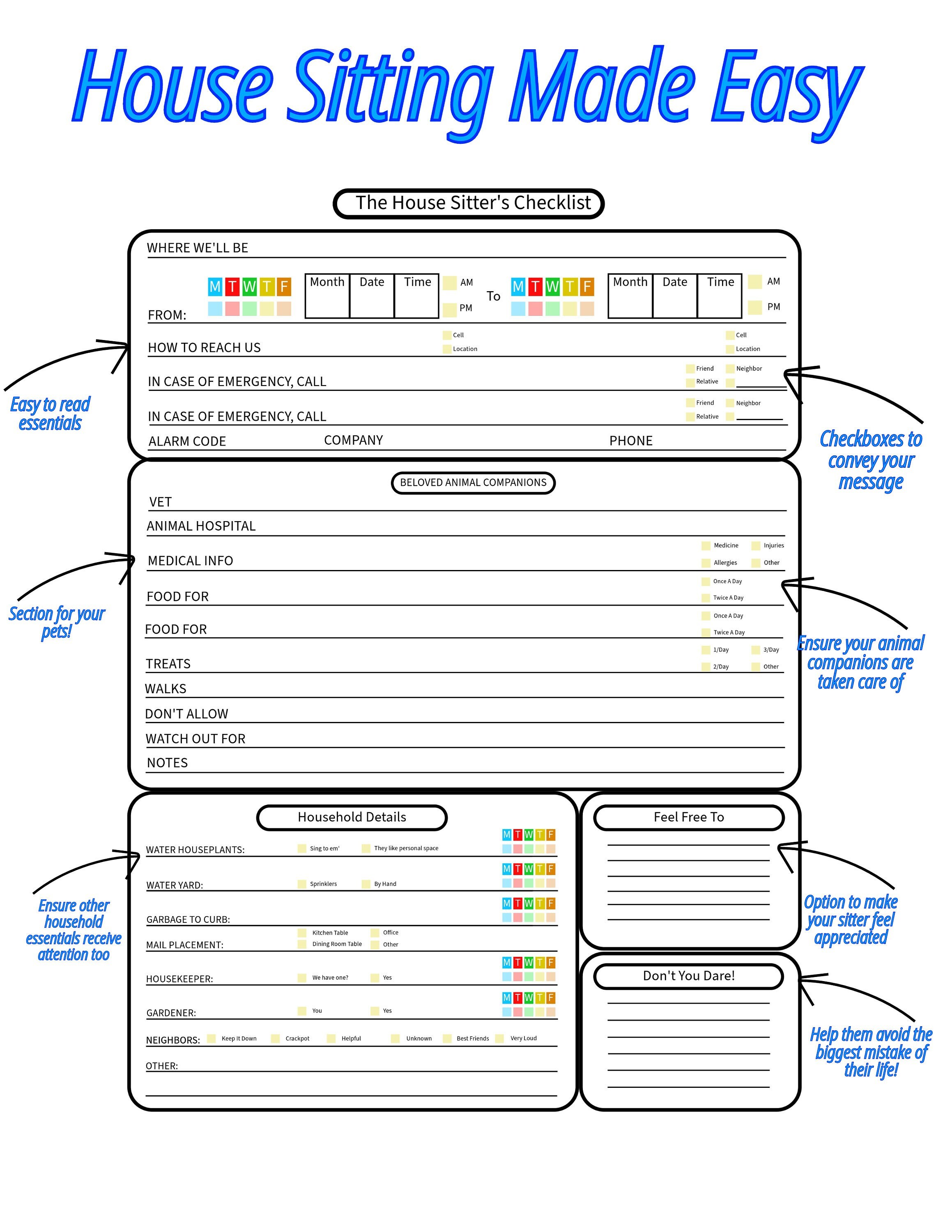 House Sitter Checklist | Planner | Organize the Day | Digital and Print ...