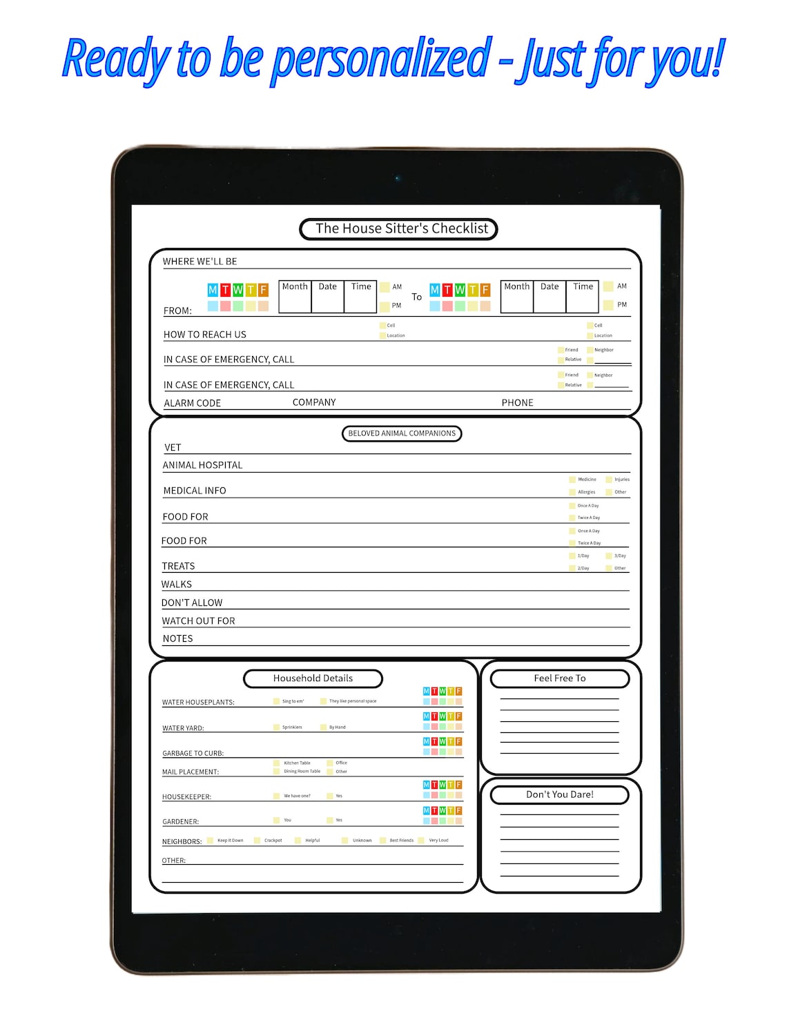 House Sitter Checklist | Planner | Organize the Day | Digital and Print ...