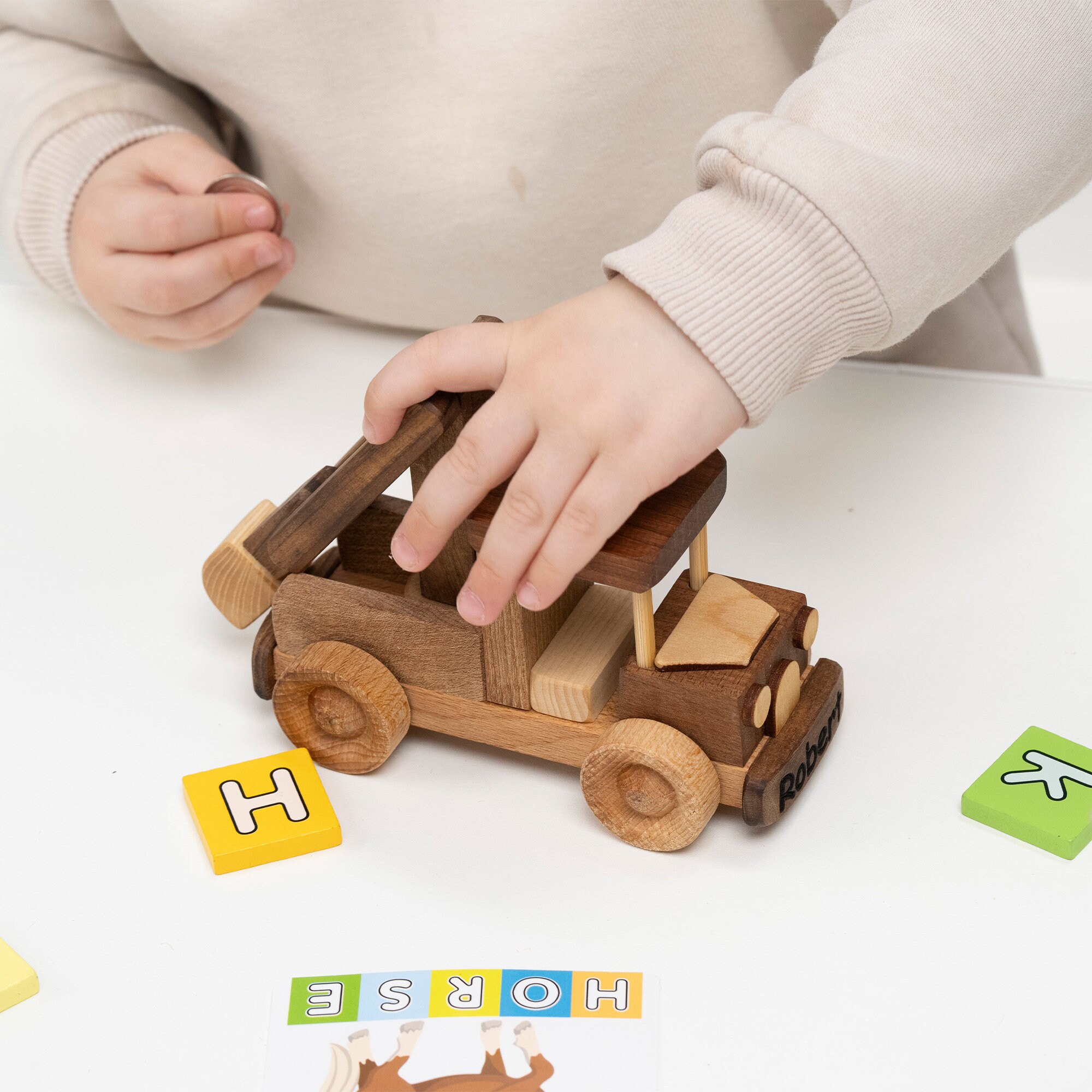 Handcrafted Digger Toy Truck, Wooden Toys, Personalized With Name ...