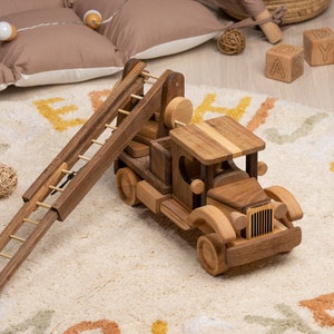 Handmade Wooden Fire Truck Toy: Eco-friendly Toddler Gift, Personalized ...