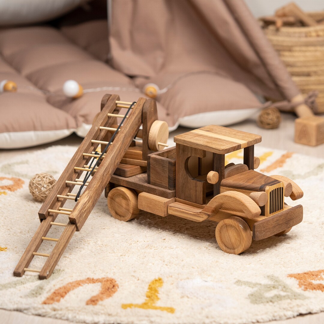 Handmade Wooden Fire Truck Toy: Eco-friendly Toddler Gift, Personalized ...