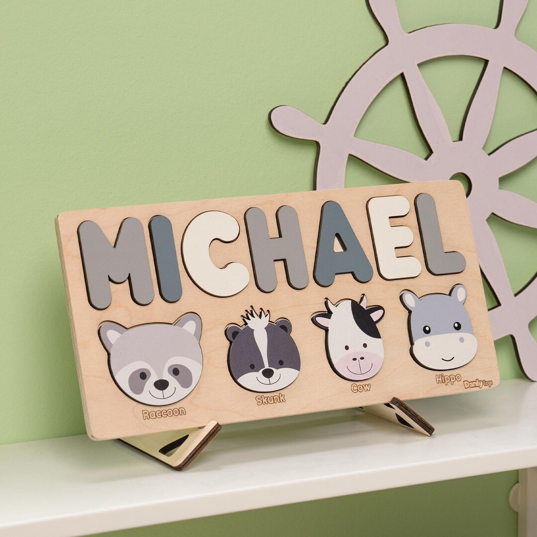 Personalized Animal Name Puzzle: Montessori Wooden Toy - Etsy