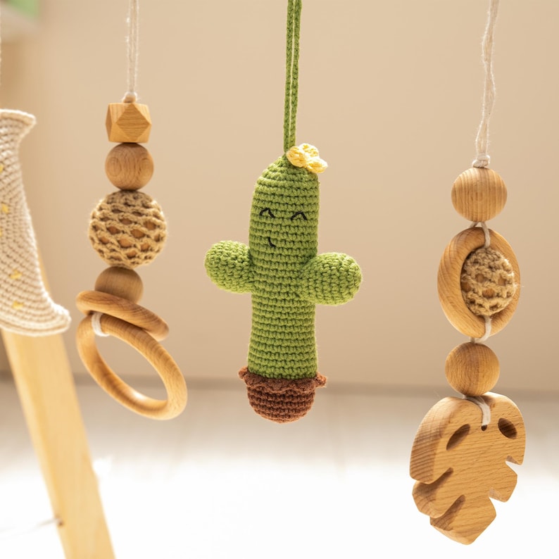 Wooden Baby Play Gym With Crochet Cactus Toys, Montessori Activity ...
