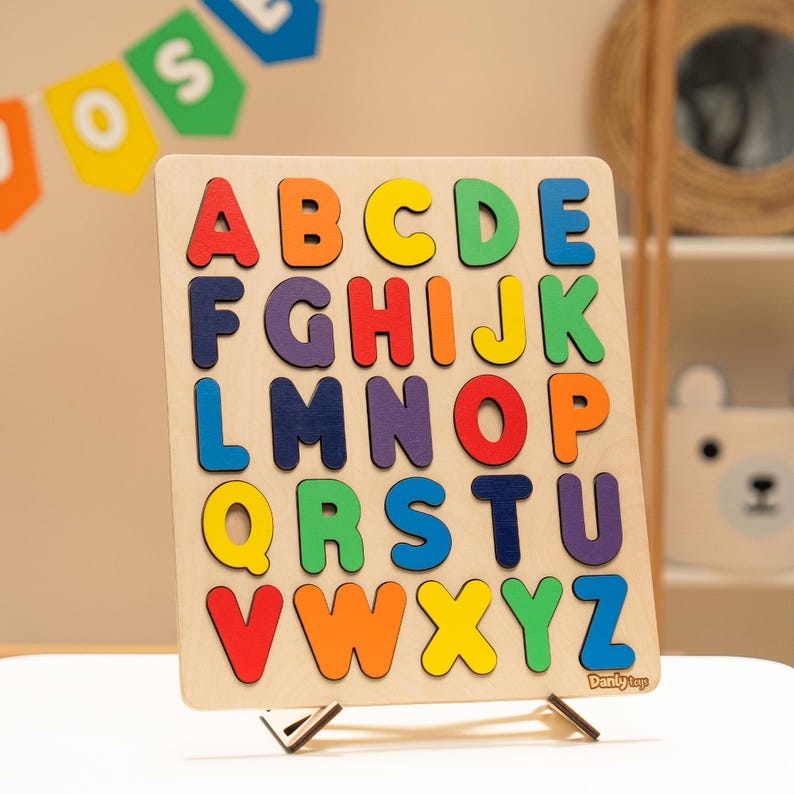 Rainbow Wooden Alphabet Puzzle, Christmas Gifts for Kids - Etsy