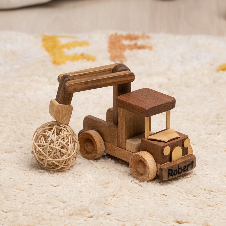 Handcrafted Digger Toy Truck, Wooden Toys, Personalized With Name ...