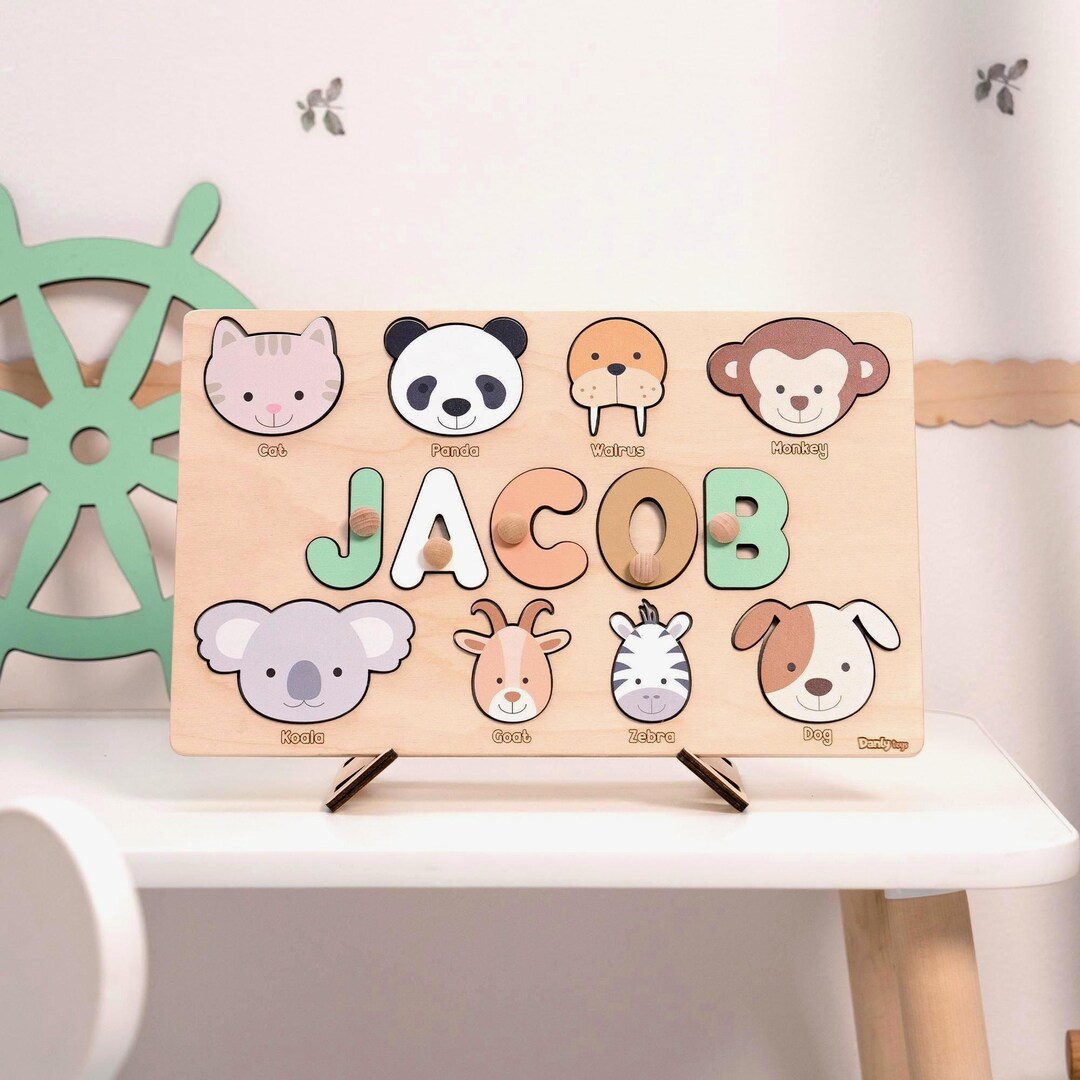Personalized Animal Name Puzzle: Montessori Wooden Toy for Toddlers - Etsy