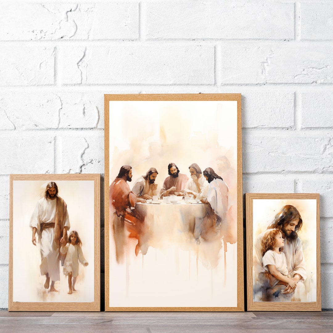 The Last Supper Set, Digital Print, Watercolor Jesus Wallart, Spiritual ...