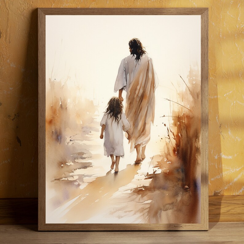 Jesus, Savior, Pilot Me Digital Download Jesus Christ Walking With Girl Bible Art Christian Art ...