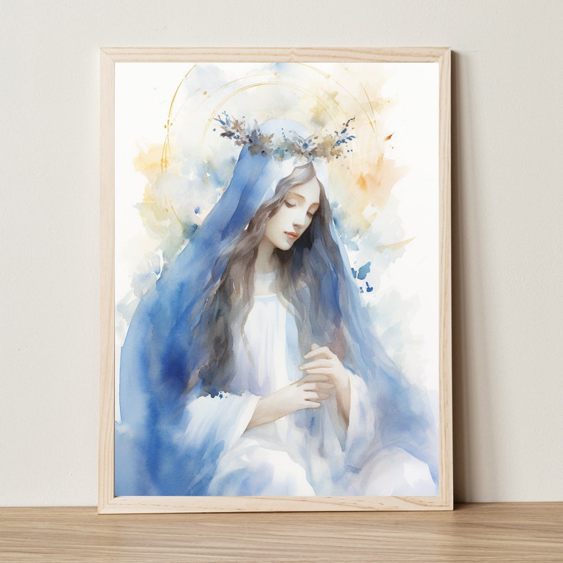 Blessed Virgin Mary Watercolor Poster Catholic Digital Print, Modern ...