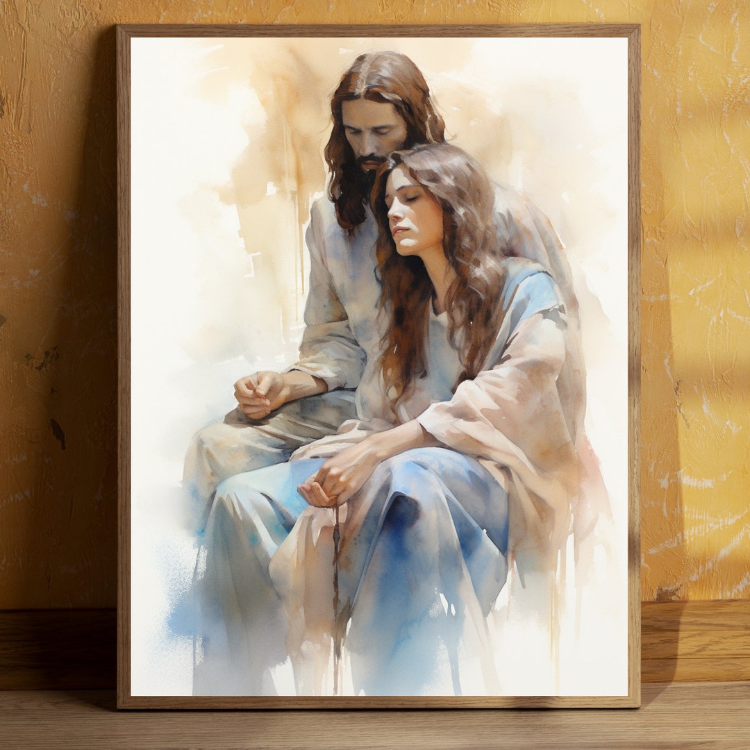Jesus Heals the Bleeding Woman, Golden Beige, Digital Print, Woman With ...