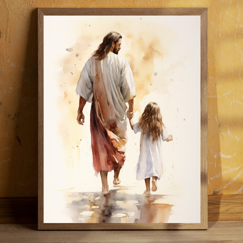 Jesus, Savior, Pilot Me Digital Download Jesus Christ Walking With Girl Bible Art Christian Art ...