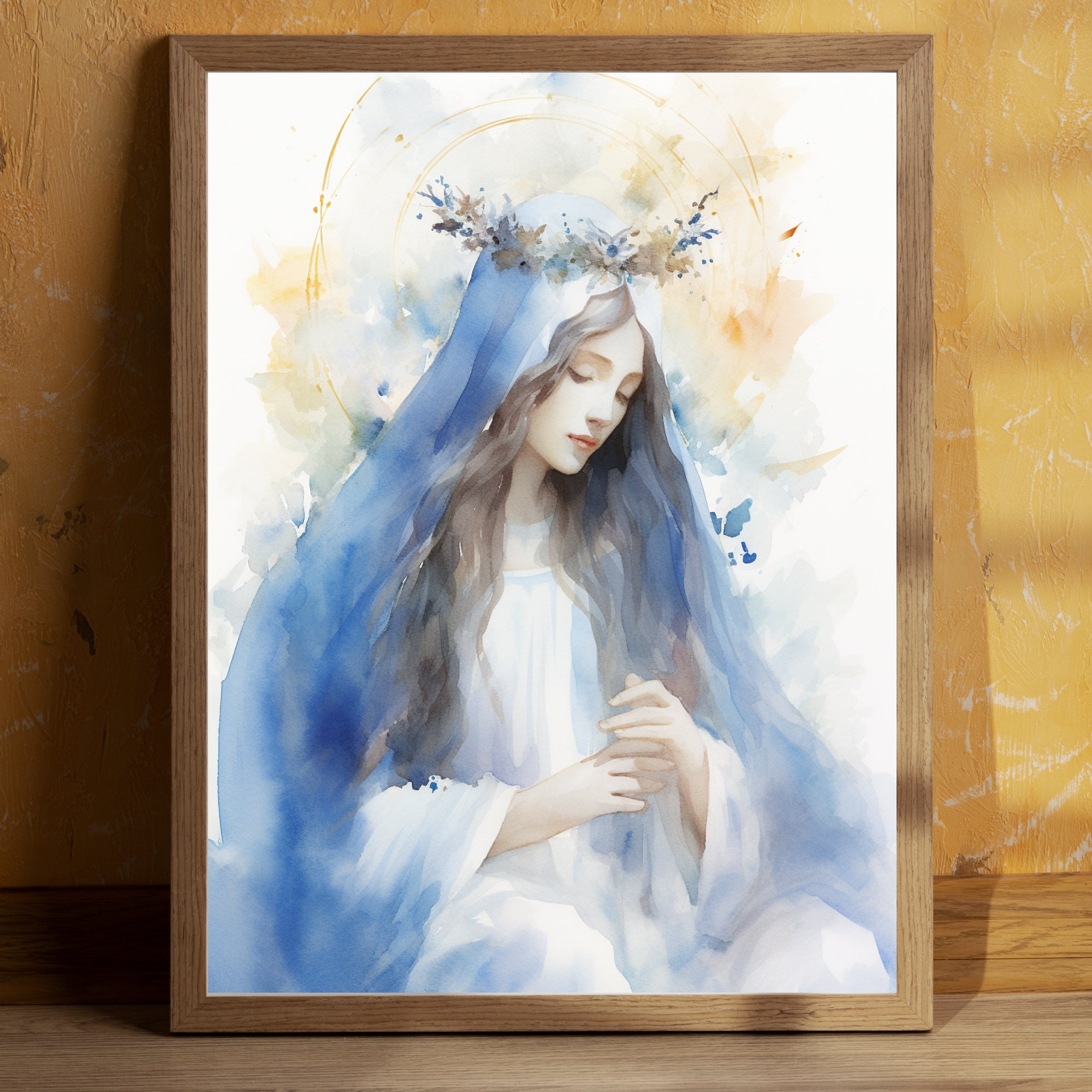 Blessed Virgin Mary Watercolor Poster Catholic Digital Print, Modern ...