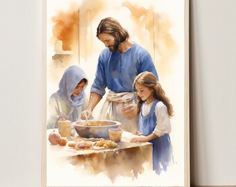 Holy Family in the Kitchen Cooking Digital Prints Bundle, Catholic ...