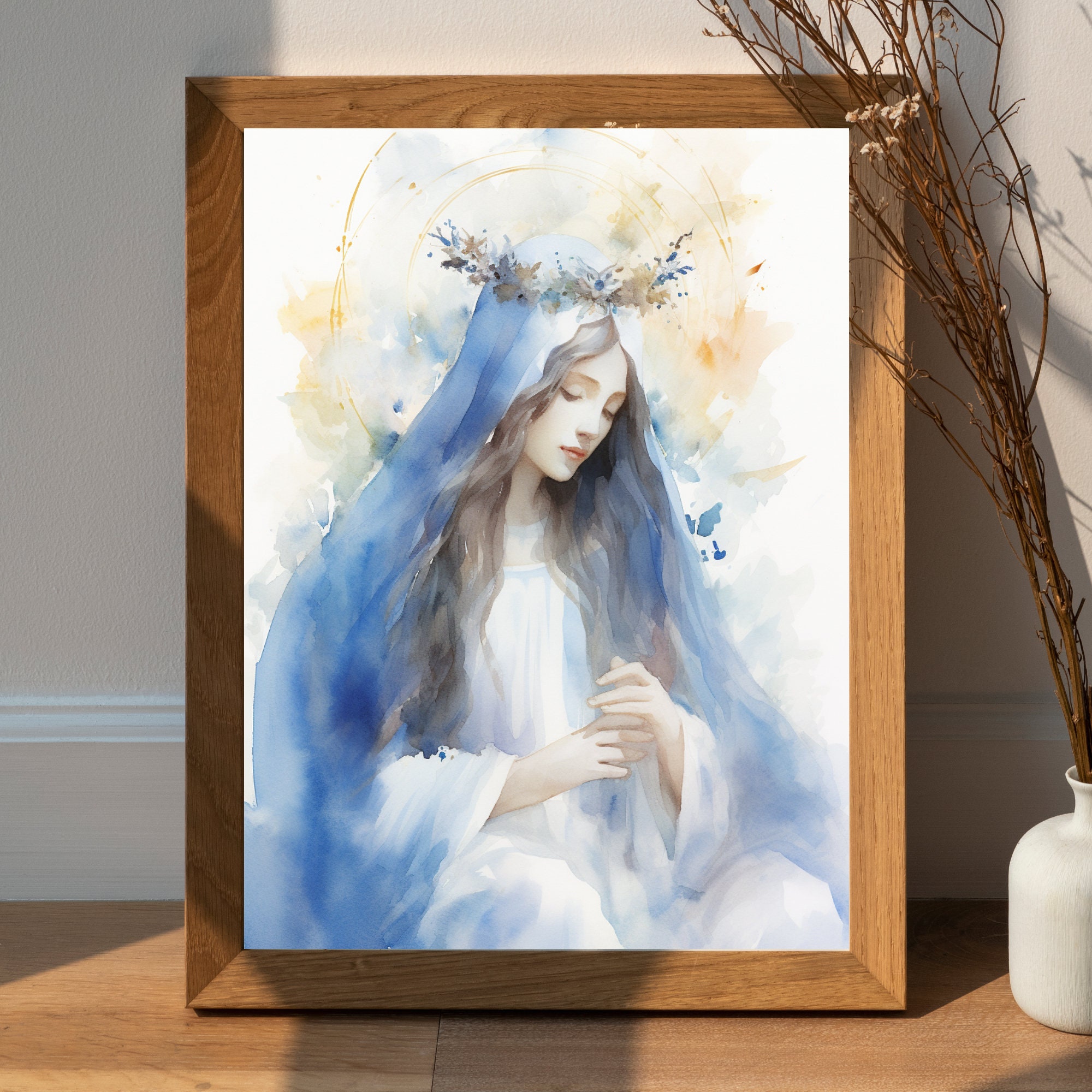 Blessed Virgin Mary Watercolor Poster Catholic Digital Print, Modern ...