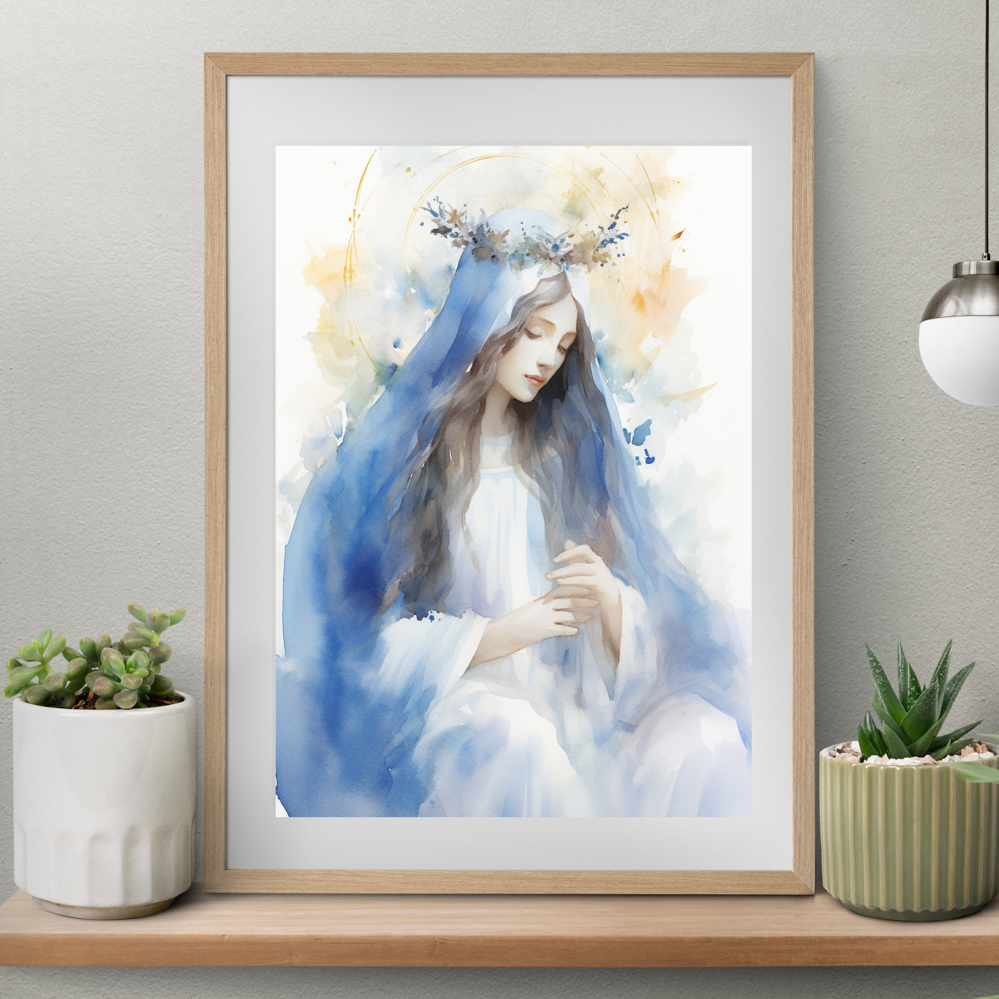 Blessed Virgin Mary Watercolor Poster Catholic Digital Print, Modern ...