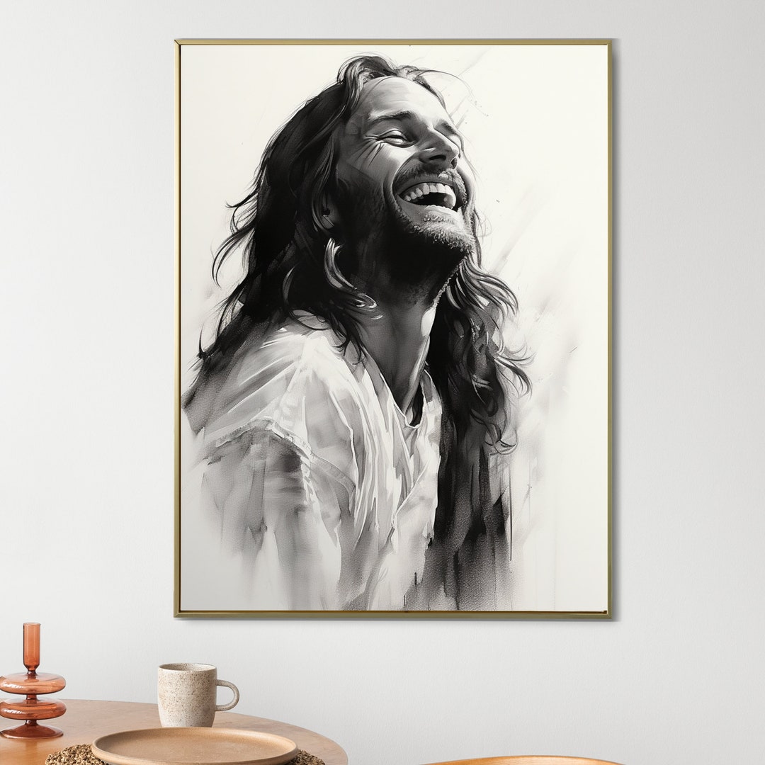 Laughing Christ Art Print Joyful Jesus Portrait for Home Catholic ...