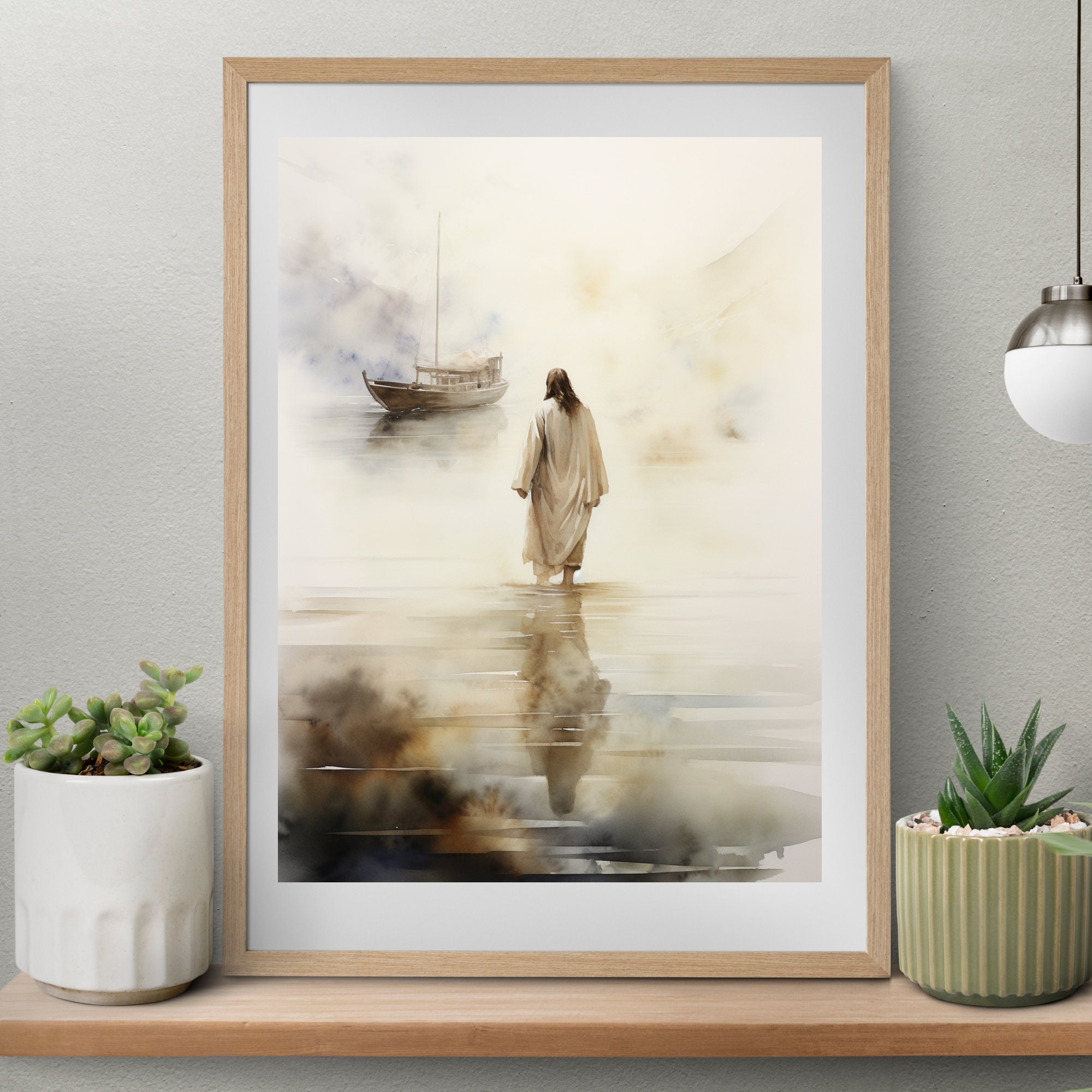 Jesus Walking on Water, Jesus Printable Wall Art, Watercolour Wall Art ...