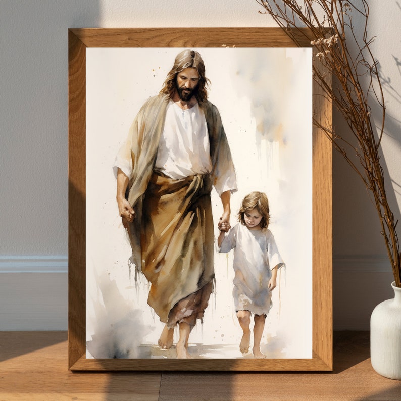 Jesus, Savior, Pilot Me Digital Download Jesus Christ Walking With Girl Bible Art Christian Art ...