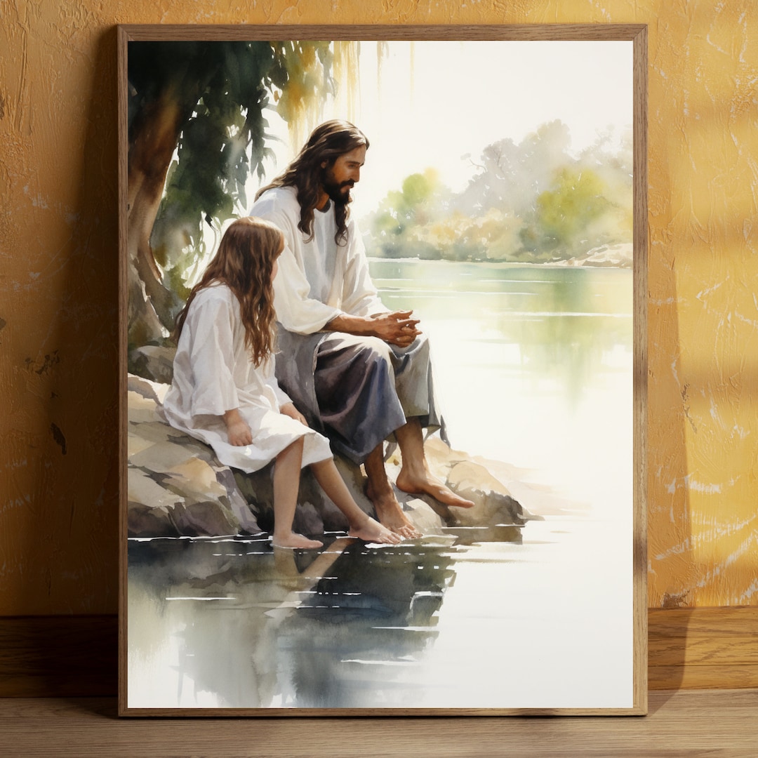 Jesus Listening Child Portrait Watercolor Painting Digital Printable ...
