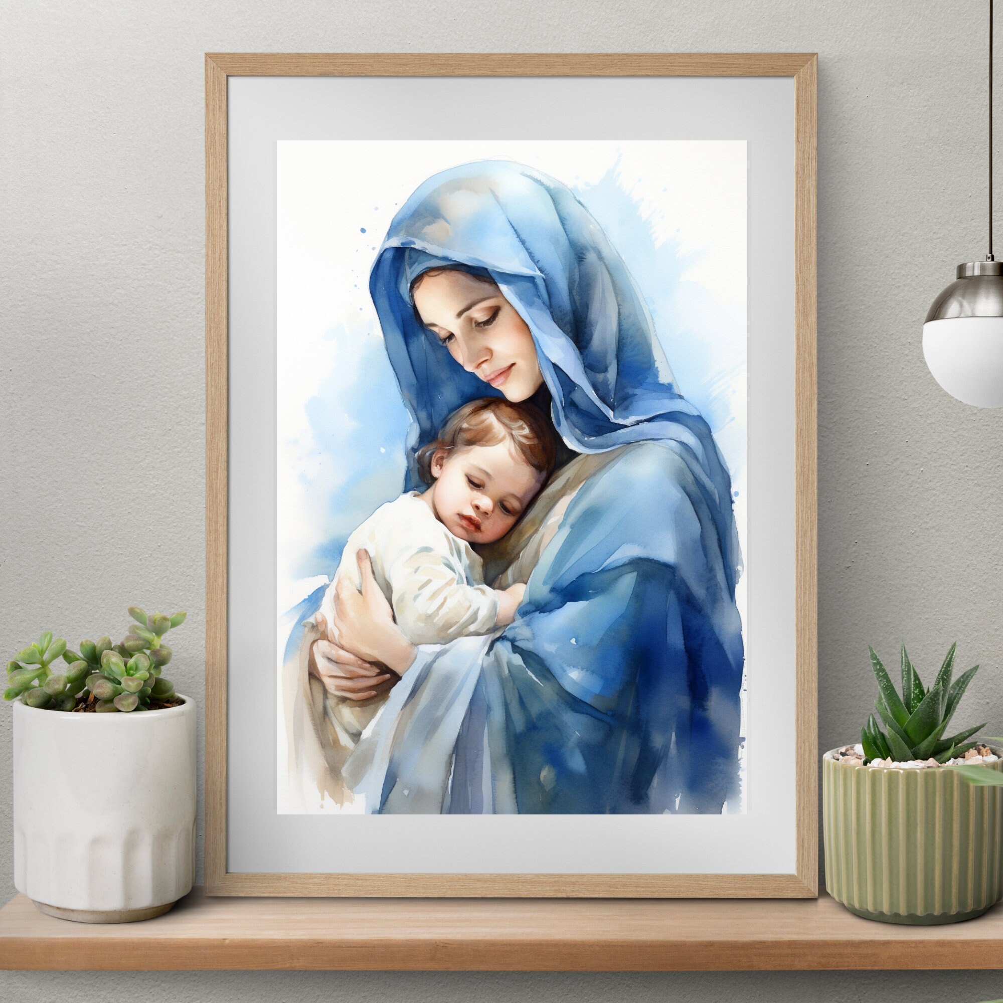 Blessed Virgin Mary With Child, Watercolor Poster, Mary Mother of God ...