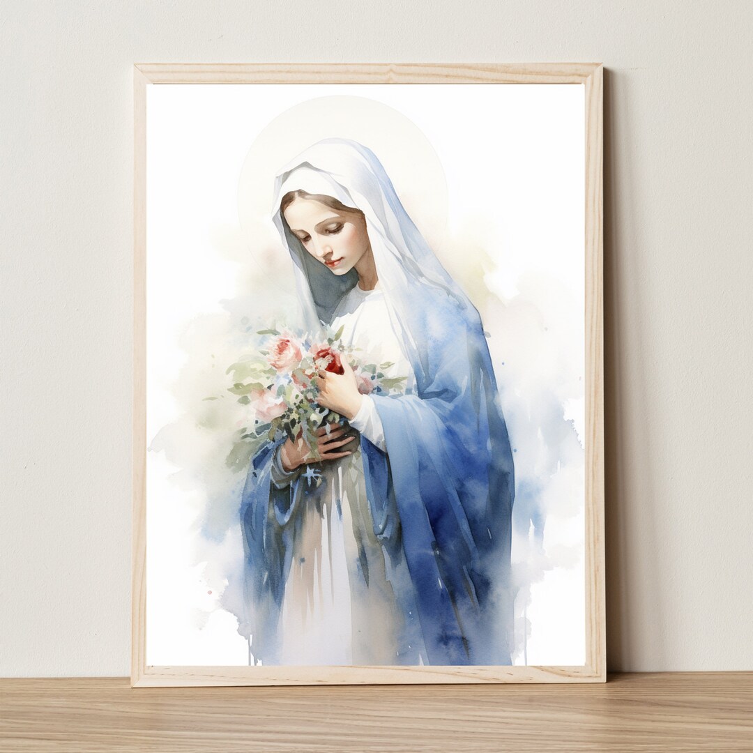 Blessed Virgin Mary Digital Oil Painting Instant Download Catholic