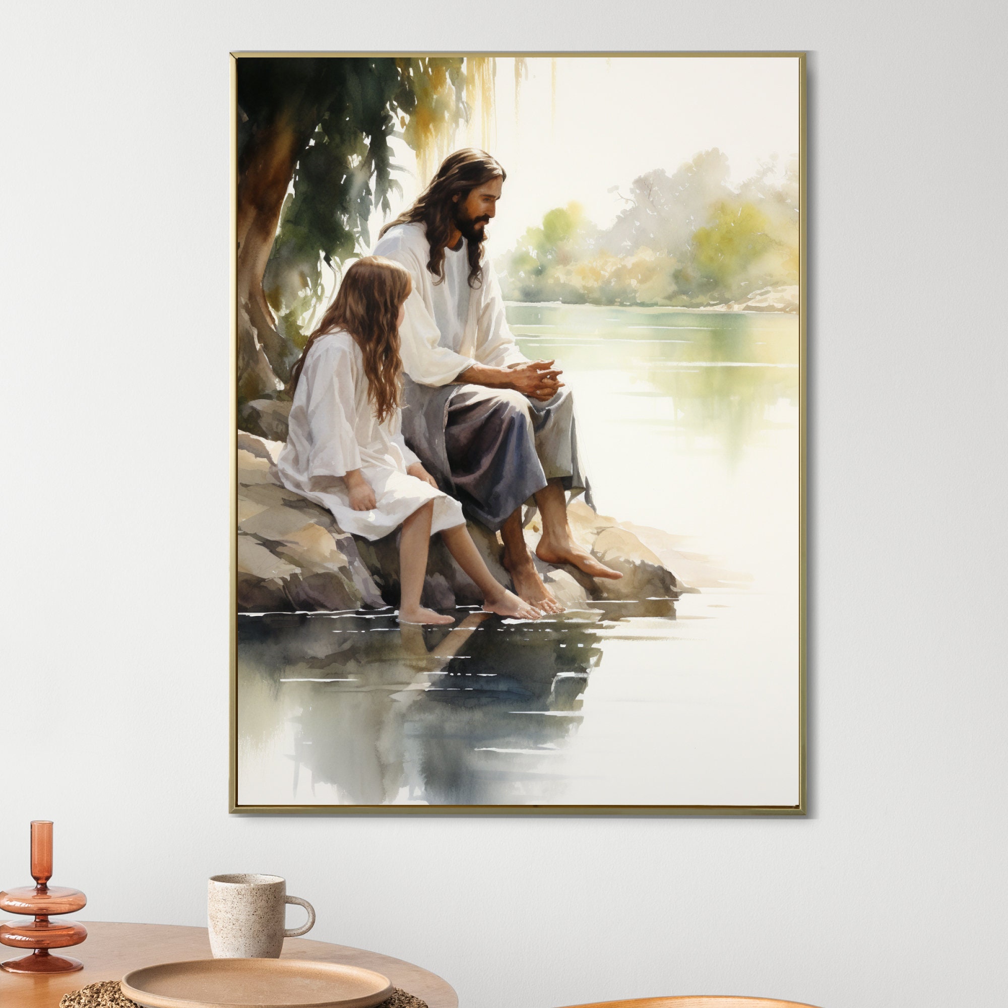 Jesus Listening Child Portrait Watercolor Painting Digital Printable ...