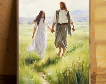 Walk With Me Jesus Christian Wall Art Jesus Walking With Woman Jesus and Girl Art Bible Art ...