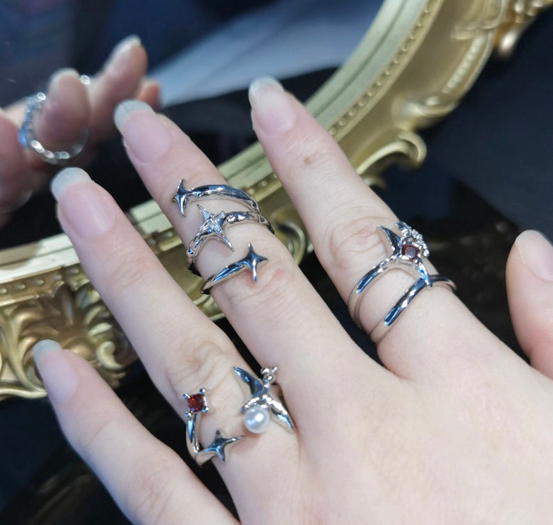 Y2K Inspired Silver Rings Retro, Kpop, Couples Rings, Men & Women ...