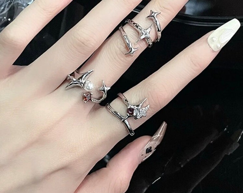 Y2K Inspired Silver Rings Retro, Kpop, Couples Rings, Men & Women ...