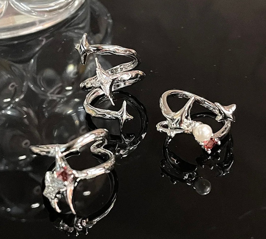 Y2K Inspired Silver Rings Retro, Kpop, Couples Rings, Men & Women ...