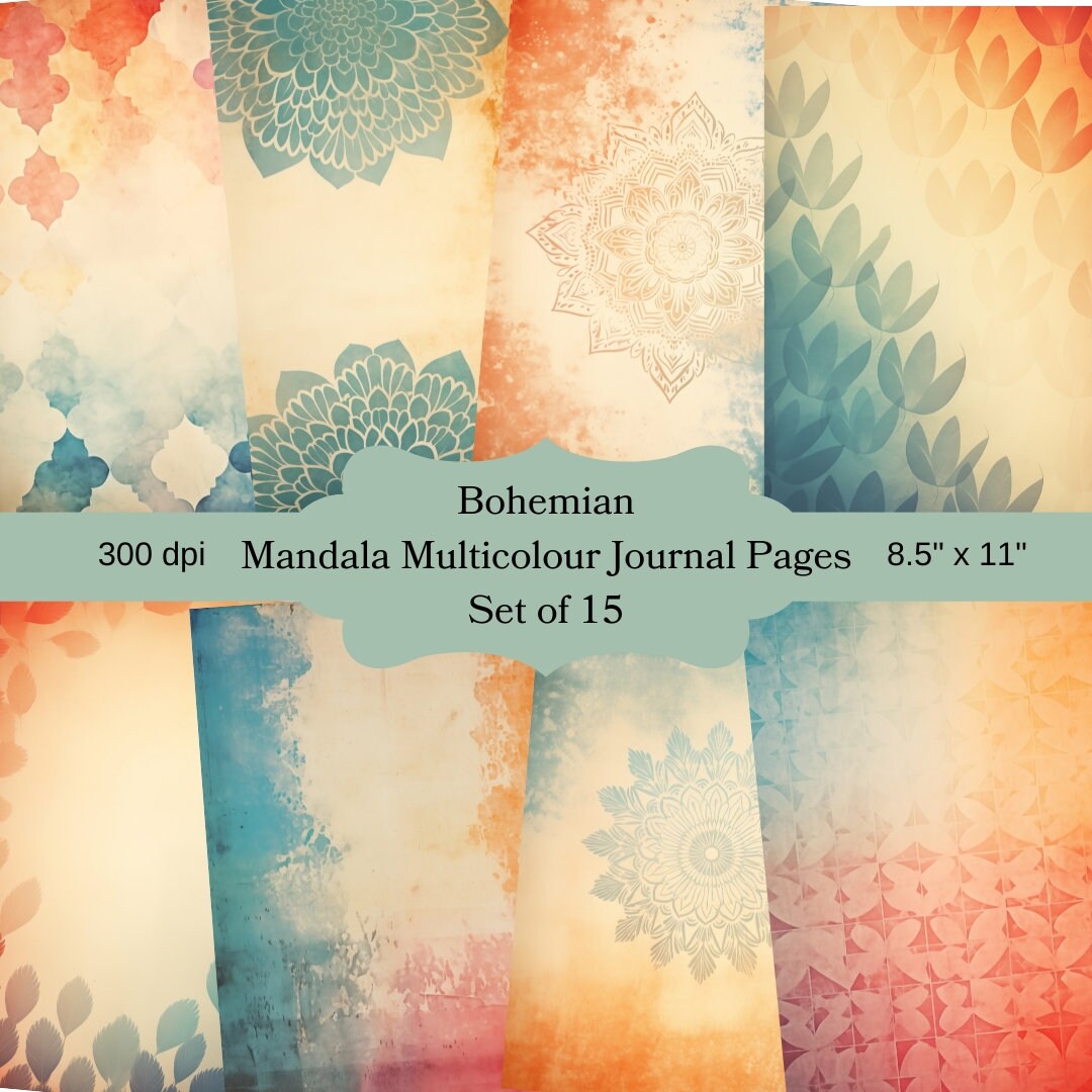 15 X Boho Journal Pages Boho Prints Digital Paper Scrapbook Supplies ...