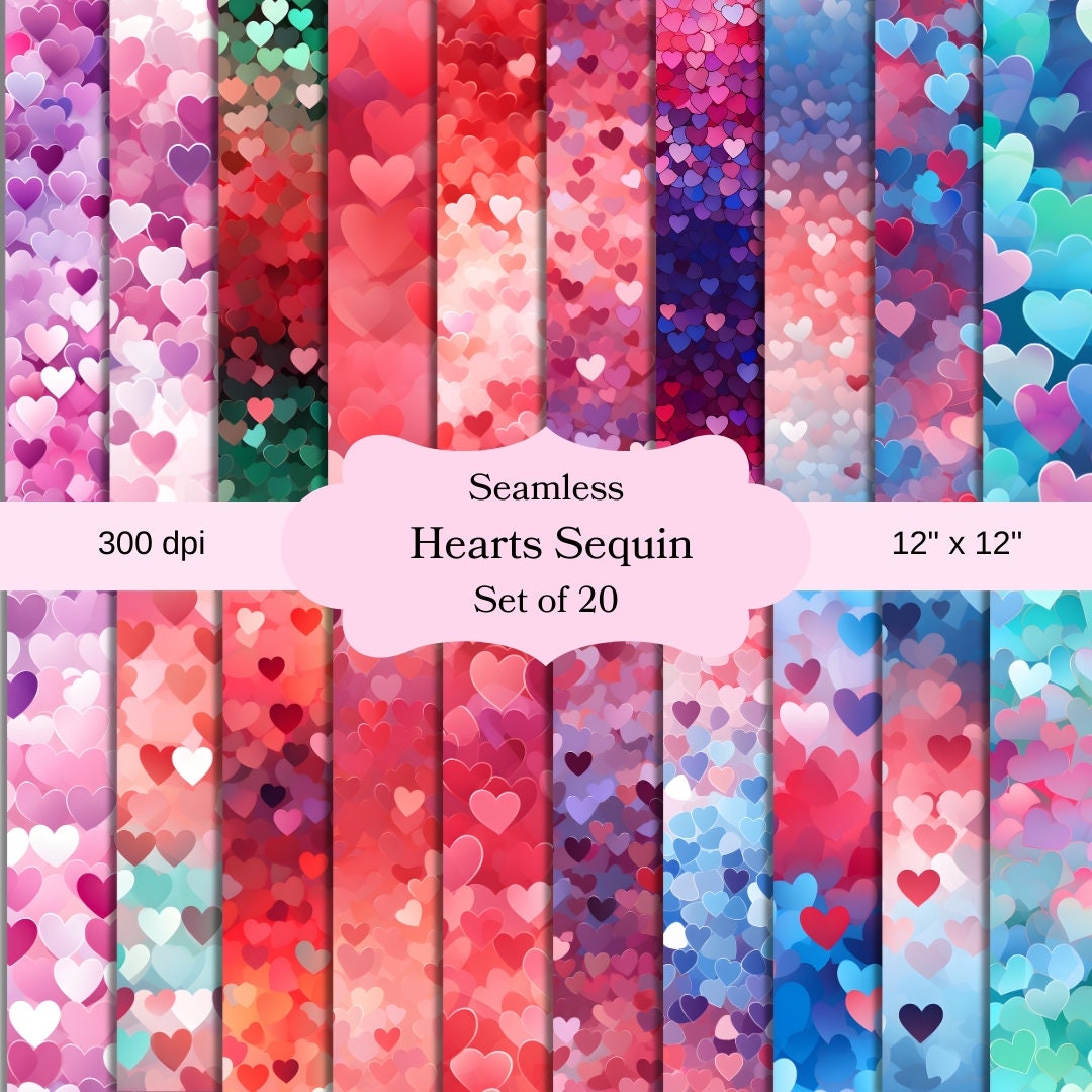 20 X Heart Sequin Seamless Digital Paper Scrapbook Journal Paper Heart ...