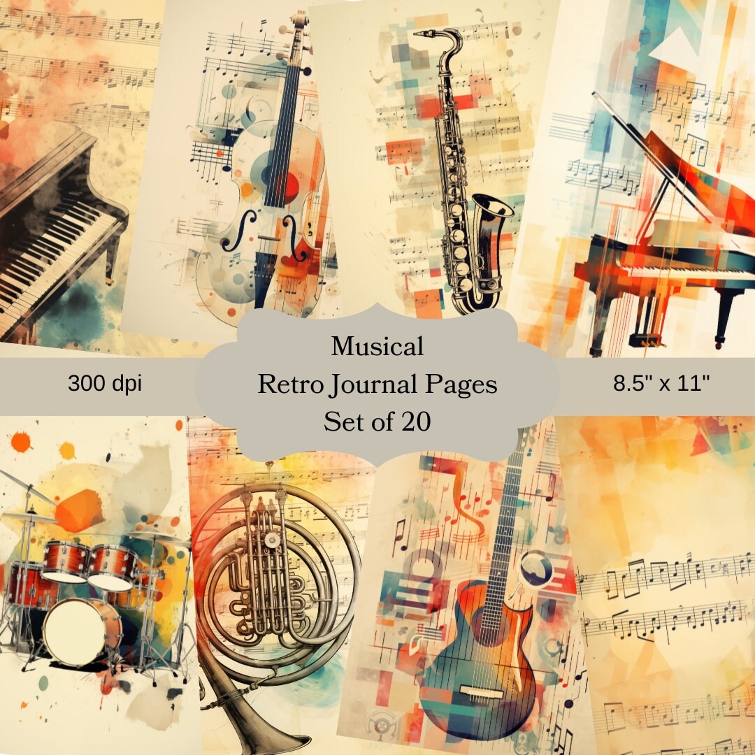 20 X Music Junk Journal Pages Digital Paper Scrapbook Supplies ...
