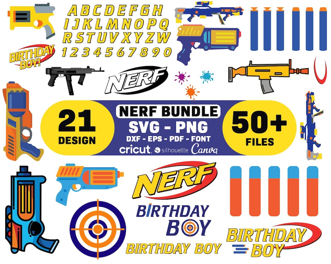 Nerf Svg Bundle, High Quality Nerf Png, Nerf Gun Svg, Nerf Clipart, Birthday Svg, Shirt Design ...