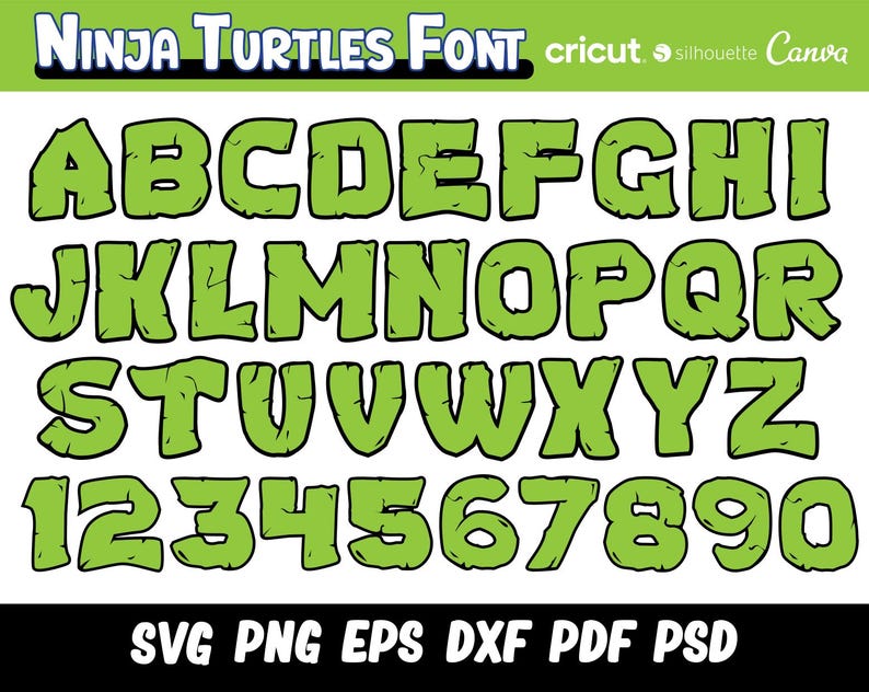 Ninja Turtles Font Svg, Ninja Font Png, Alphabet Turtles Family, Svg ...