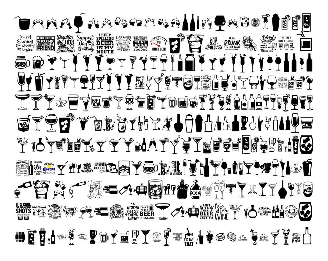 Alcohol Svg Bundle, Cocktail Svg, Shot Glass Svg, Drink Svg, Alcohol ...