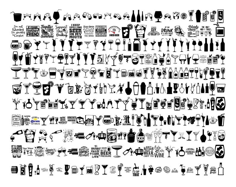 Alcohol Svg Bundle, Cocktail Svg, Shot Glass Svg, Drink Svg, Alcohol ...
