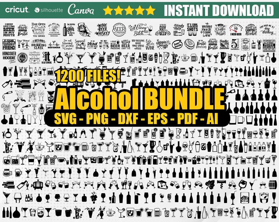 Alcohol Svg Bundle, Cocktail Svg, Shot Glass Svg, Drink Svg, Alcohol ...