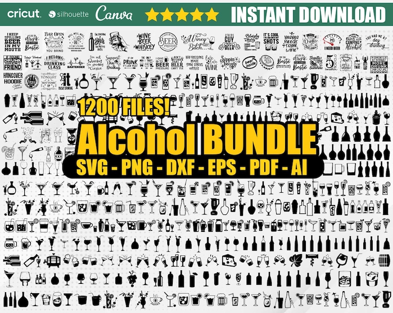 Alcohol Svg Bundle, Cocktail Svg, Shot Glass Svg, Drink Svg, Alcohol ...