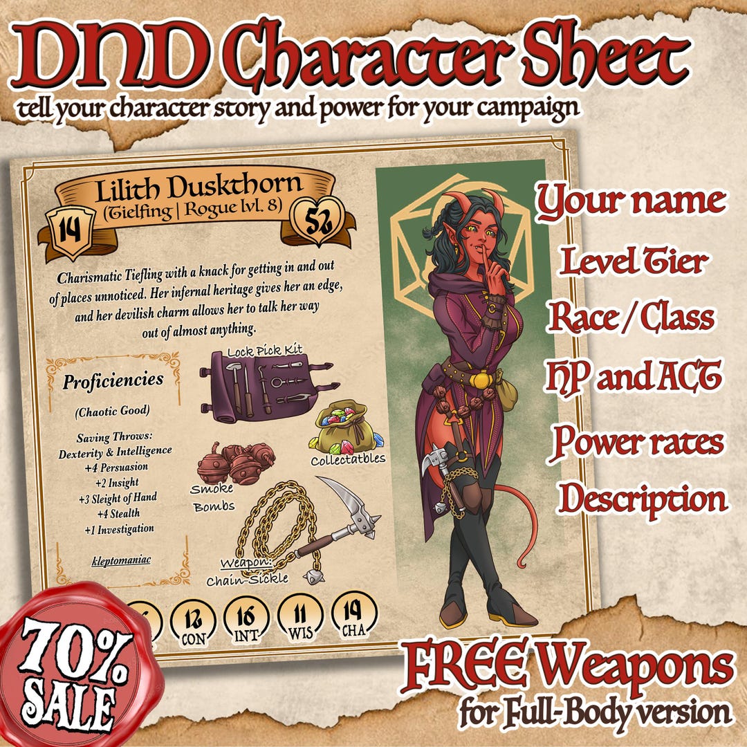 CUSTOM DND Character Sheet, Dnd Character Portrait, Dungeons and ...