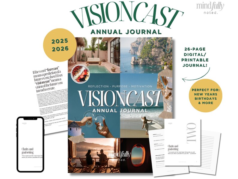VISIONCAST Annual Journal, New Year Goal Planner, Digital Printable ...