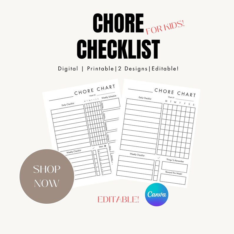 Editable Chore Chart for Kids-printable Checklist-kids Schedule ...