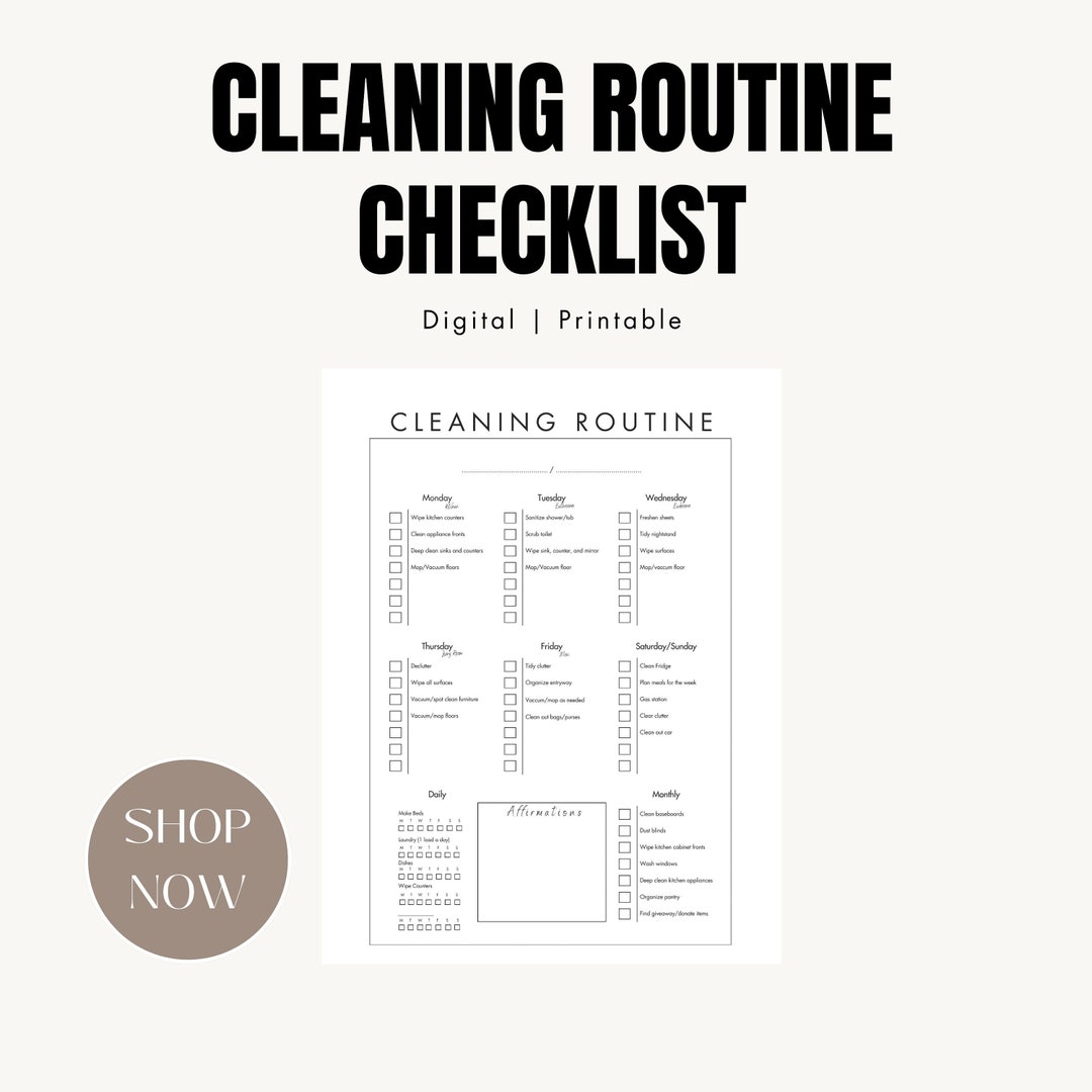 Cleaning Routine Checklist-minimalist Cleaning Printable-weekly ...