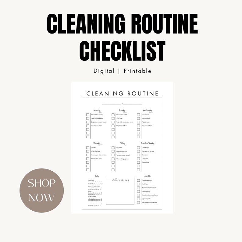Cleaning Routine Checklist-minimalist Cleaning Printable-weekly ...