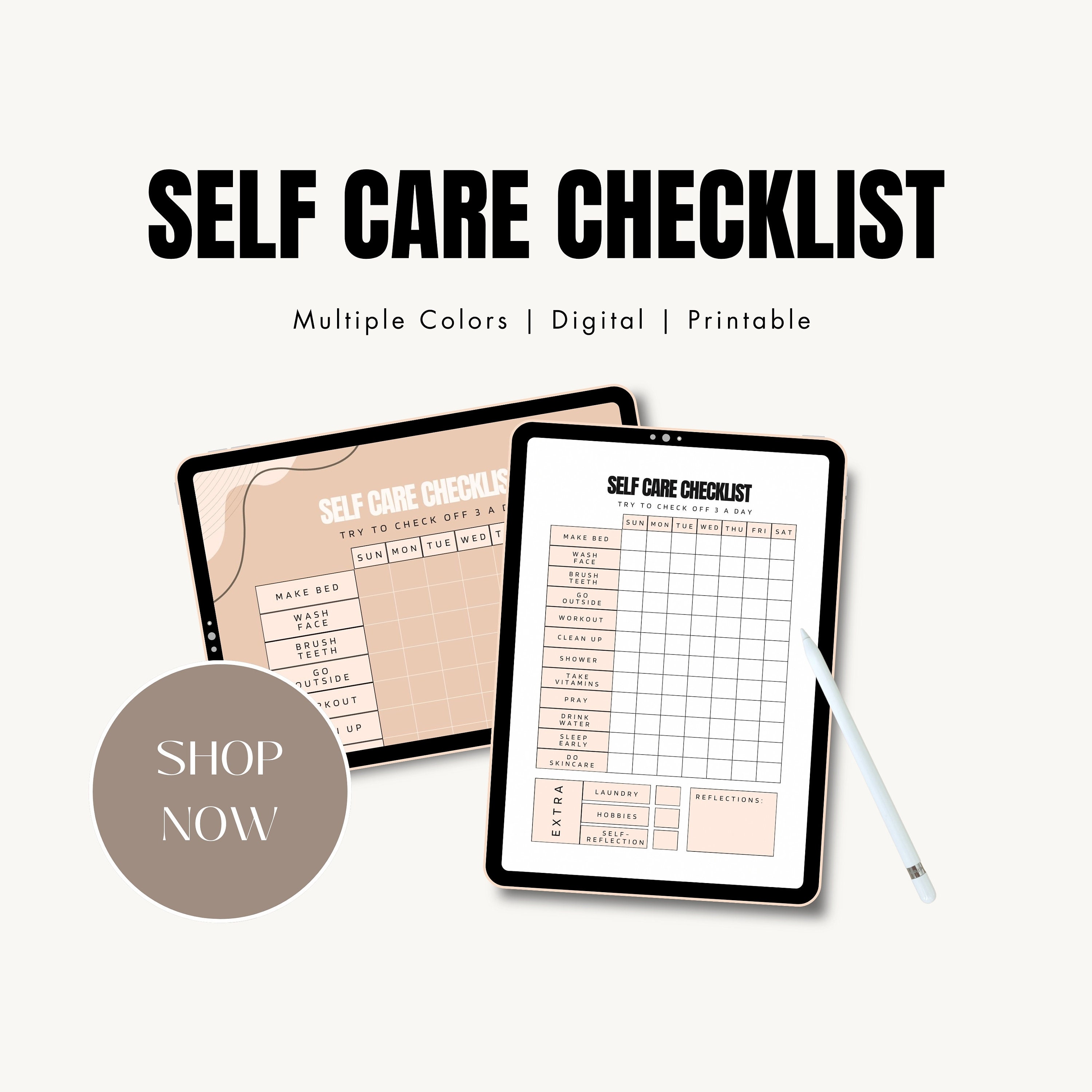Self Care Checklist-printable Checklist-digital Checklist- Wellness ...