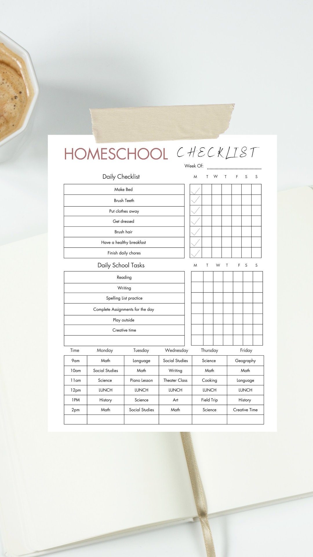 Homeschool Checklist-homeschool Activity- Printable Checklist- Editable ...