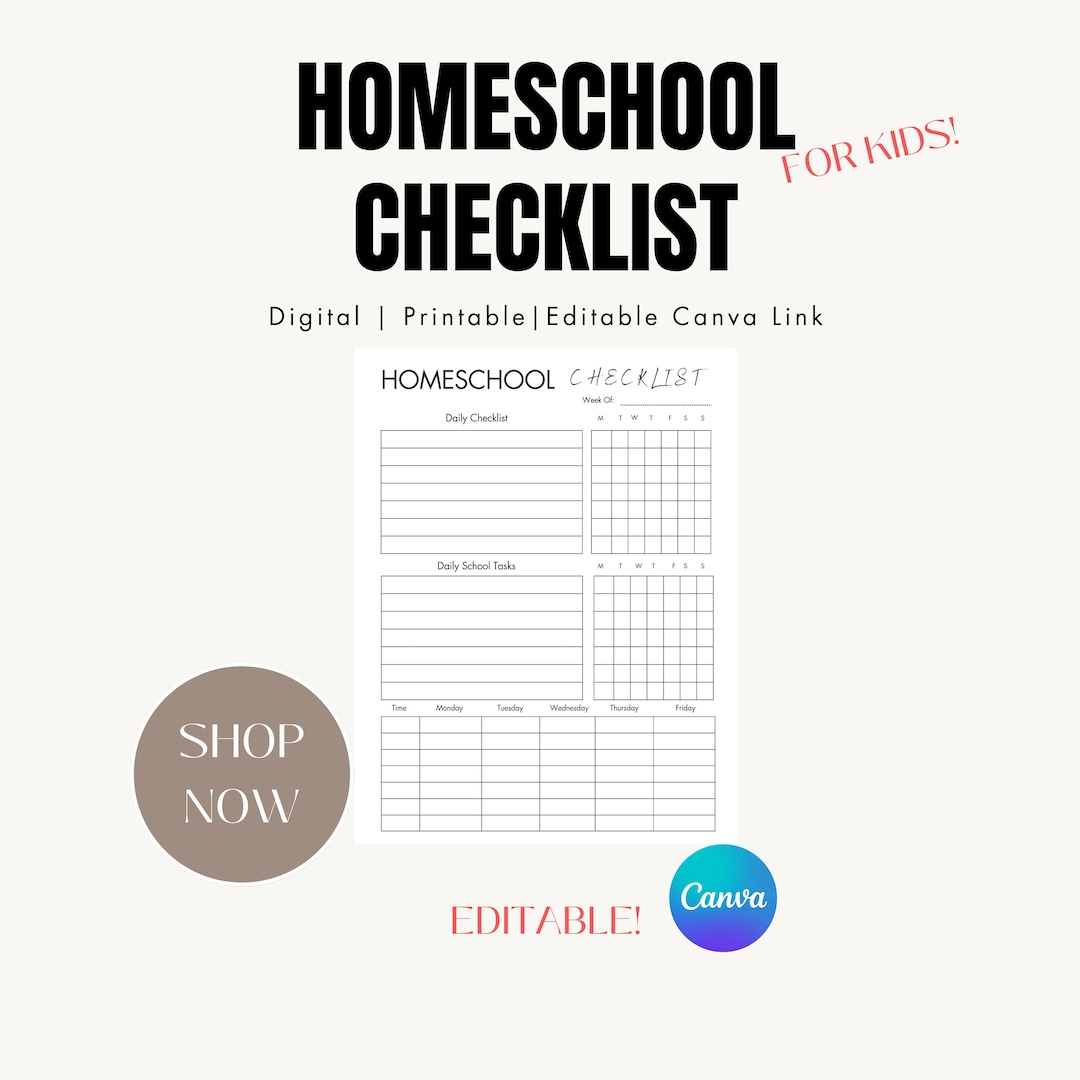 Homeschool Checklist-homeschool Activity- Printable Checklist- Editable ...