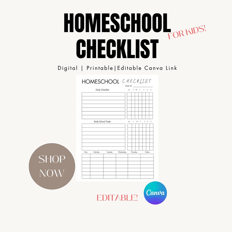 Homeschool Checklist-homeschool Activity- Printable Checklist- Editable ...